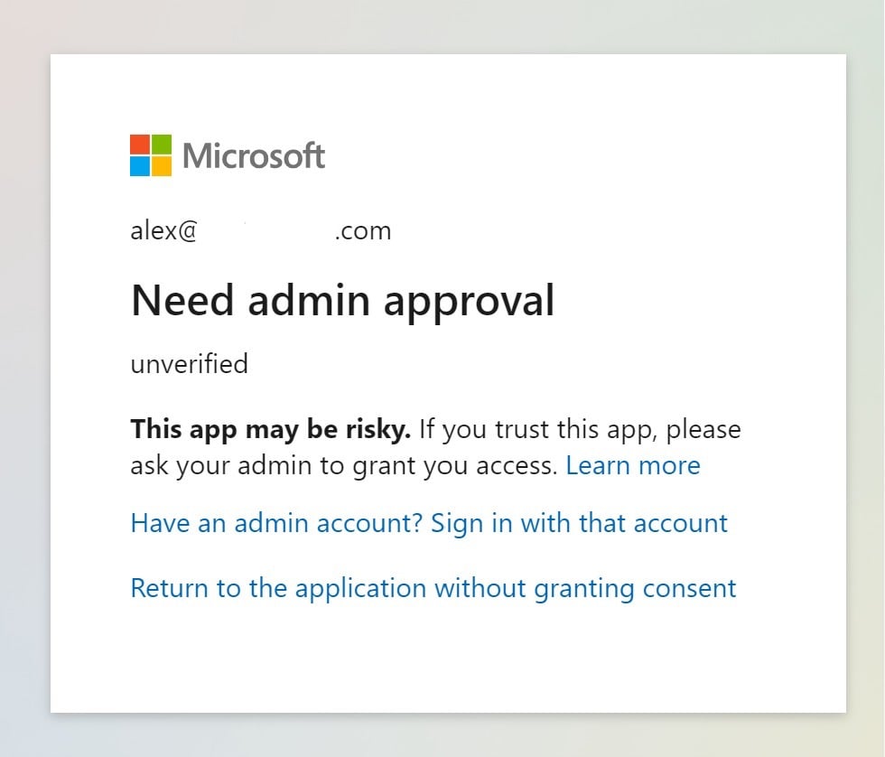 How to resolve the Need Admin Approval error when connecting Outlook ...