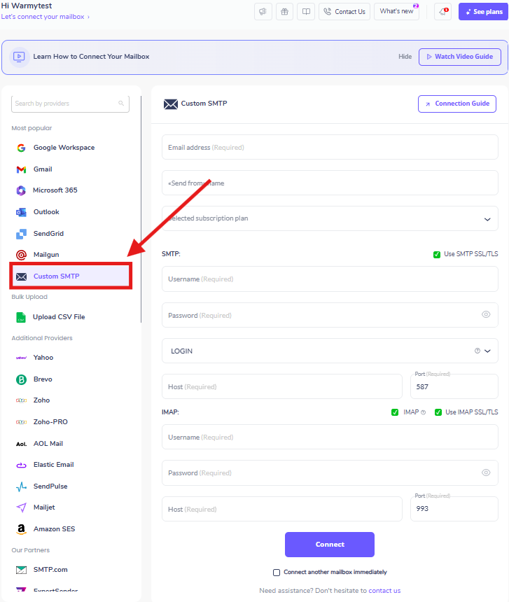 How to configure SMTP with Warmy.io?